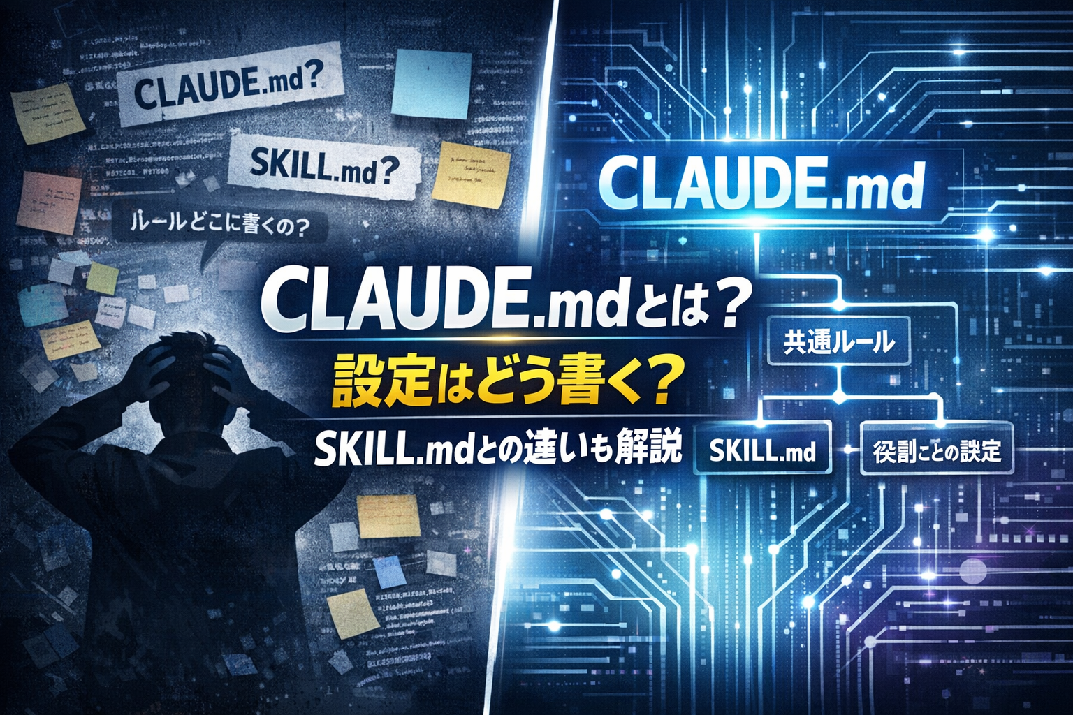 CLAUDE.mdとは？書き方と設定方法｜SKILL.mdとの違いと使い分けを解説